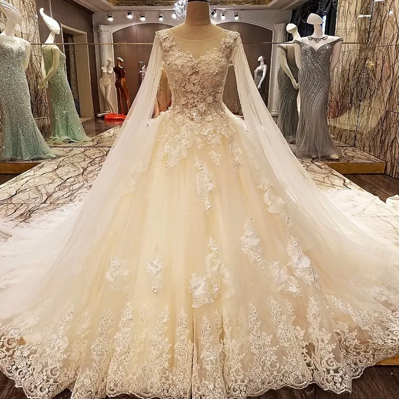 Backlake Luxury lace crystal wedding dresses beading ball gown O neck ...