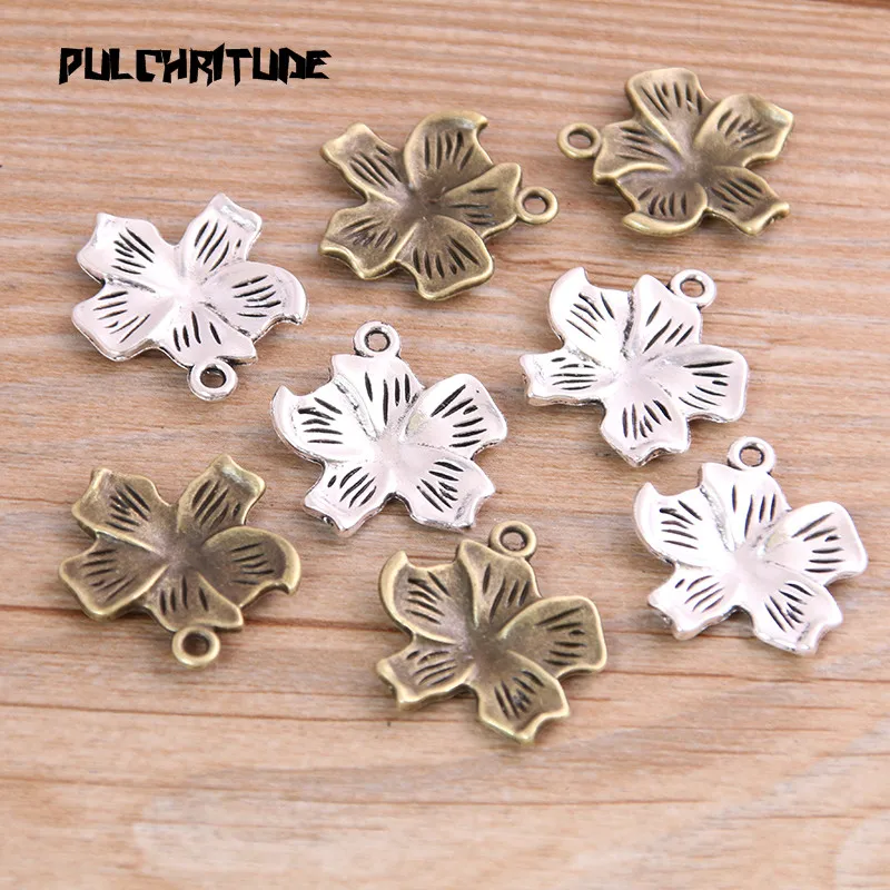 10PCS 21*22mm New Product Two Color Flower Charms Plant Pendant Jewelry ...