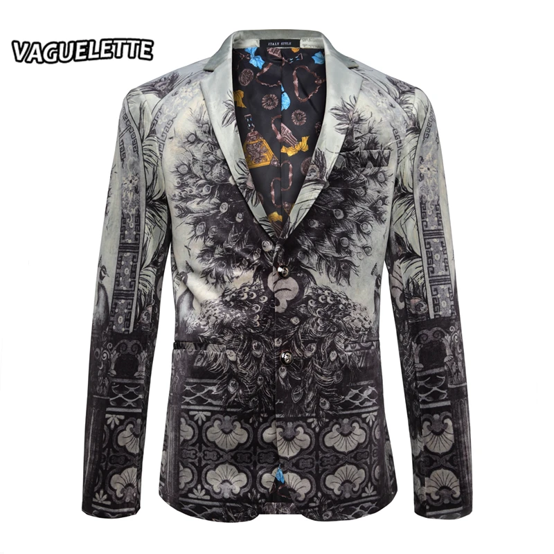 Luxury Printed Peacock Blazer Men Suit Jacket Vintage Stylish Wedding Stage Wear For Singer Slim