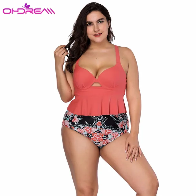 Ohdream 2018 Women Swimwear One Piece Swimsuit Plus Size High Waist
