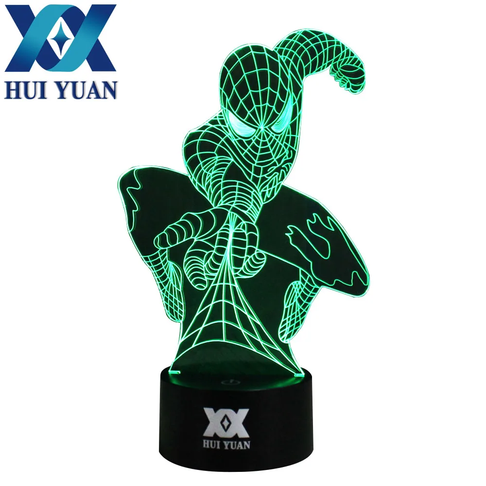 HUI YUAN Spiderman 3D Lamp Remote Control 7 Colors Illusion Night ...