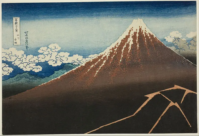 Katsushika Hokusai - Temporale sotto la cima, dalla serie Trentasei ...