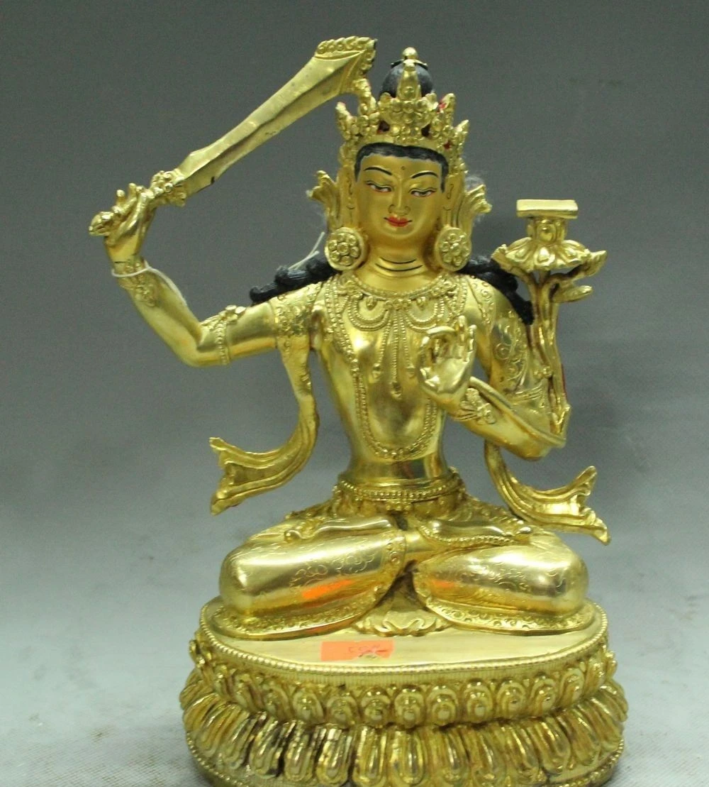 9 "티베트 청동 24K 금 Manjusri Manjushri 보살 불상 관음 동상|statue bronze|statue ...