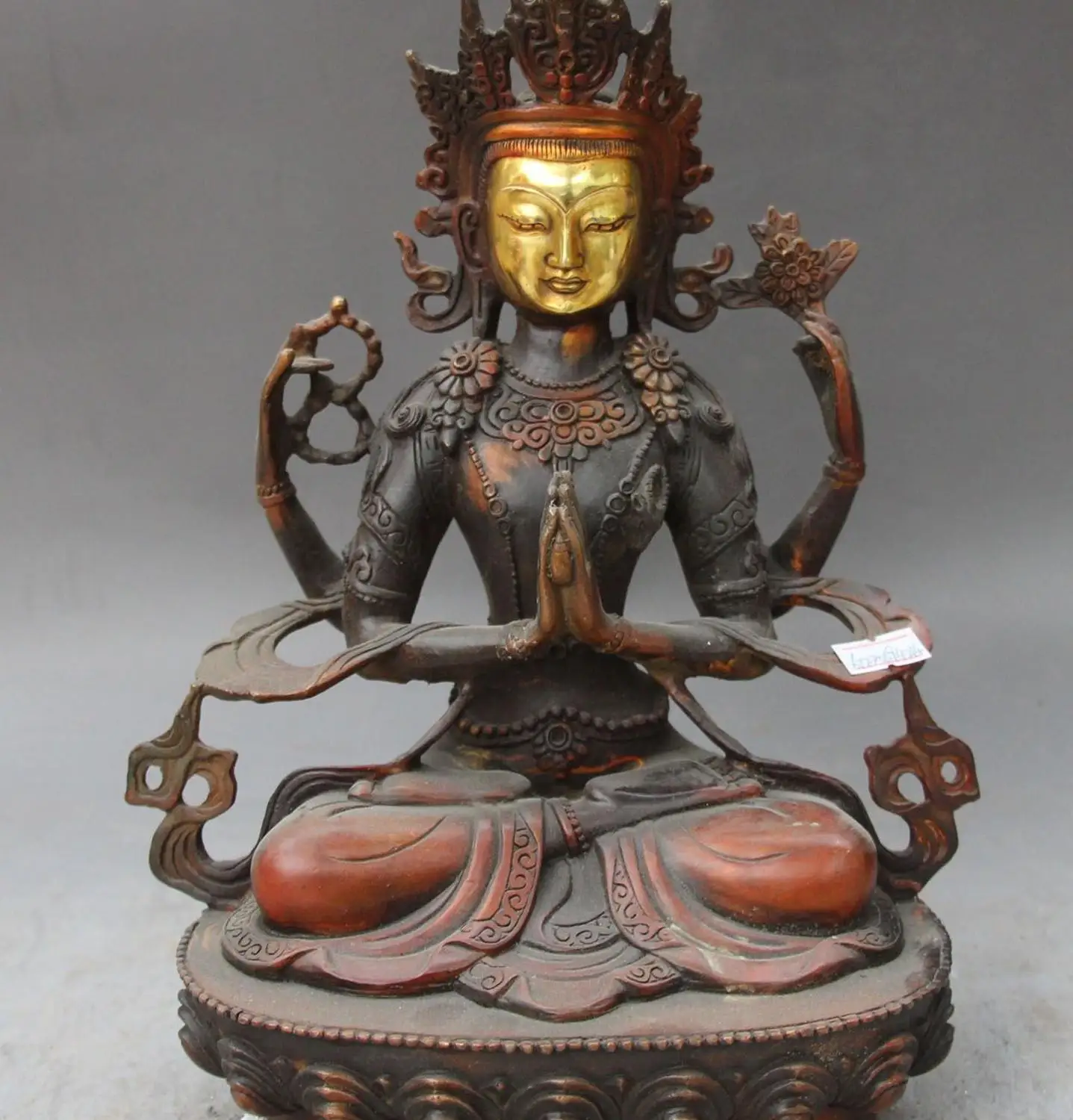 free shipping 12" Tibet Buddhism Bronze Gilt 4 arms Chenrezig ...