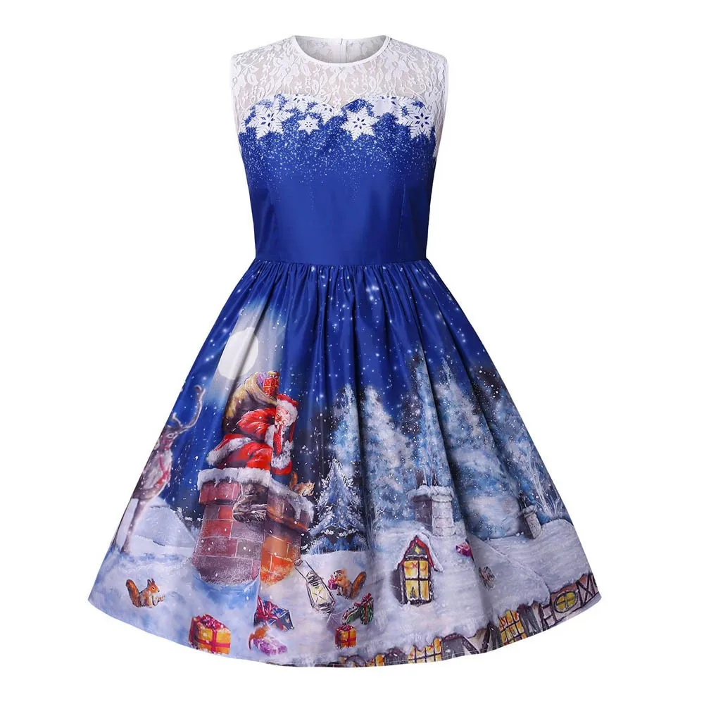 Merry Christmas Santa Claus Women Dresses Fashion Female Lace Plus Size