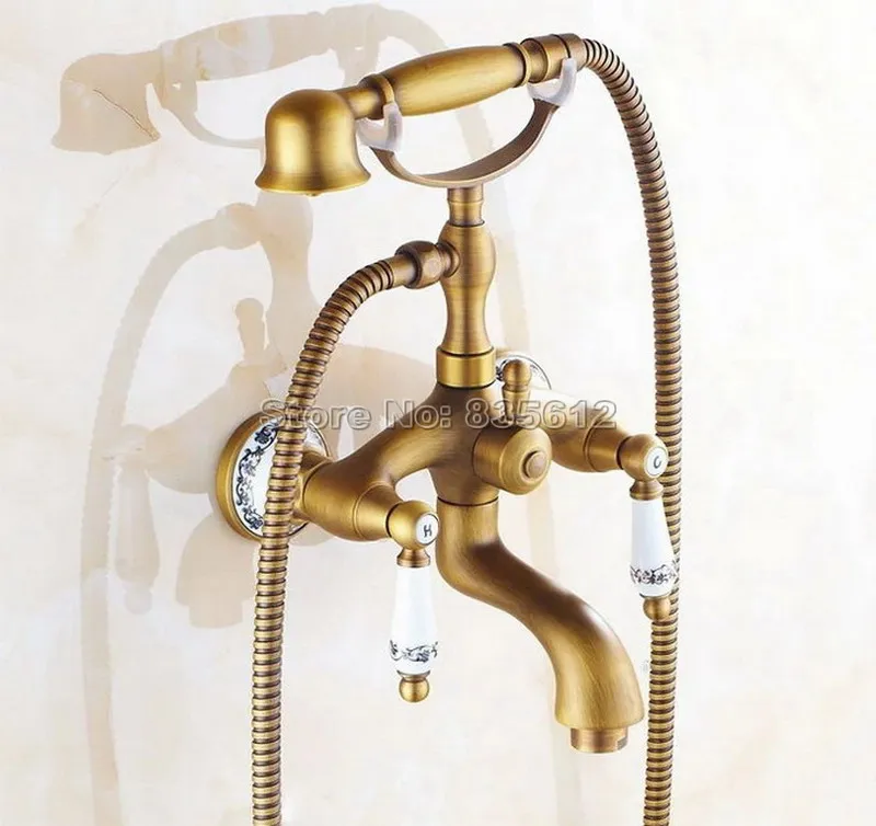 Telephone Style Handheld Shower Head Dual Handles Bath Tub Mixer Tap ...