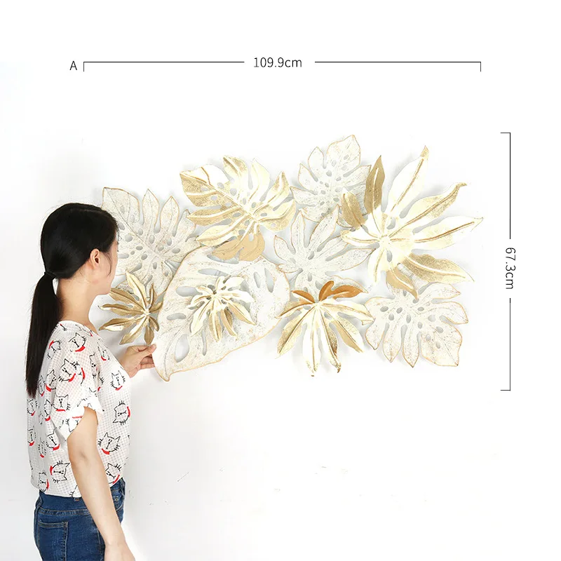 Креативная Настенная роспись из кованого железа в виде листьев золотого листа 3d украшение для