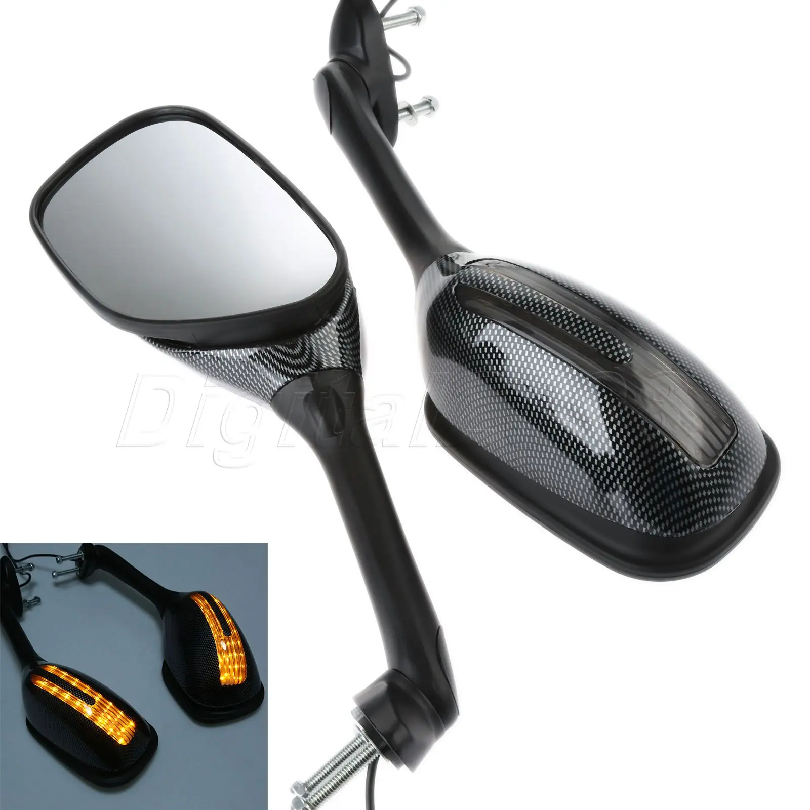 Yetaha Motorcycle Integrated Turn Signal Mirrors Side Rearview Mirror