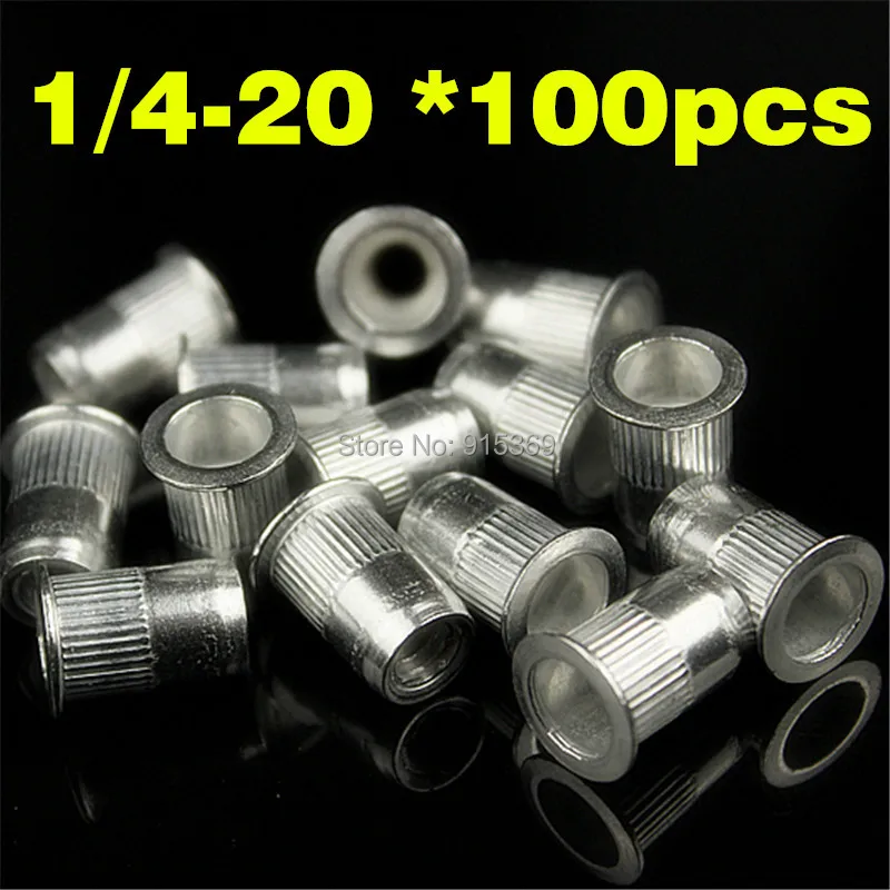100 pcs 1/4 20 UNC 대형 플랜지 리벳 너트 인서트 너트 알루미늄 리벳 너트 블라인드 인서트 너트 제국 크기 ...