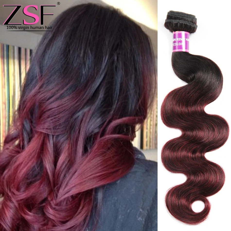 T1B/99J Ombre Brazilian Body Wave ZSF Hair Two Tone Human Hair Weave ...