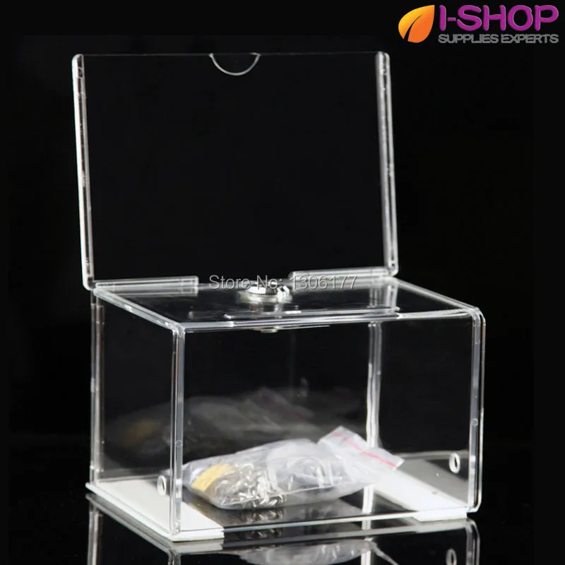 Lockable Acrylic Collection Box Suggestion Box w/ Lock & 6" x 4" Header ...