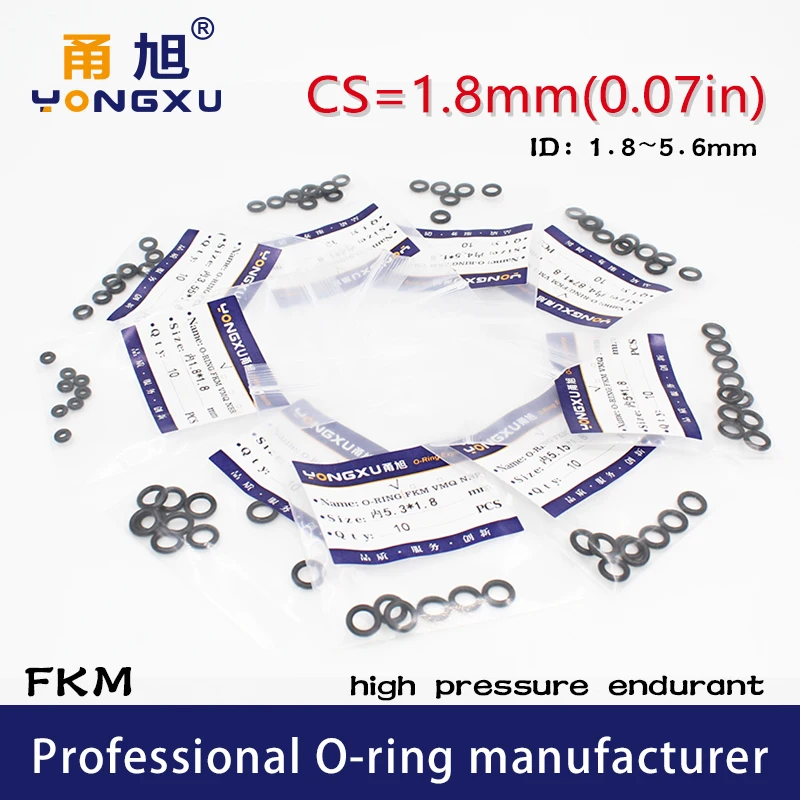 15PCS/lot Black FKM Fluorine Rubber O-rings Seal CS1.8mm ID1.8/3.55/4/4 ...