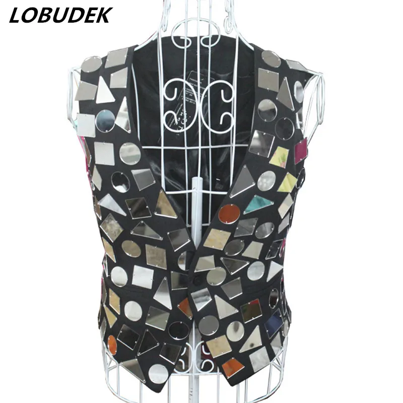Summer Men's Mirrors Vest Bright Sequins Waistcoat Nightclub DJ Singer ...