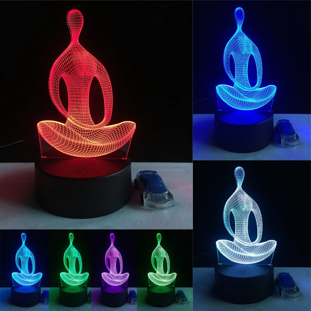 3D 7 Color Changing Yoga LED Meditation of Acrylic Night Light Bedroom ...
