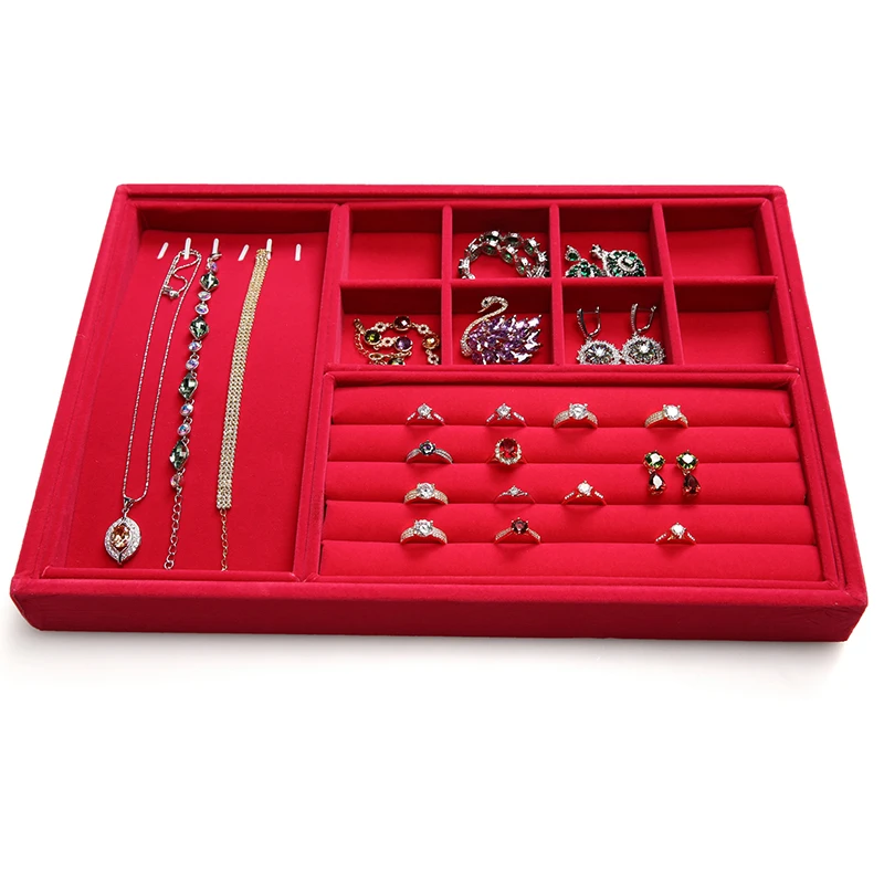 high quality new arrivals rose red velvet 8 grids jewelry trays velvet ...