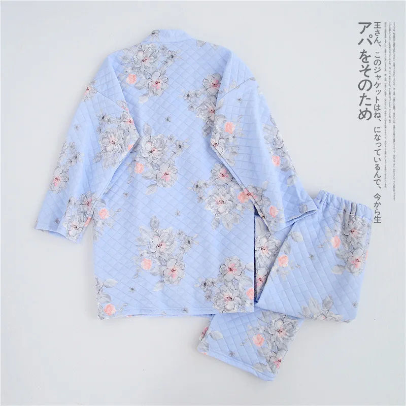 Fresh Chinese Ink Peony Kimono Pajamas Women Scuba Quilted Pajamas ...
