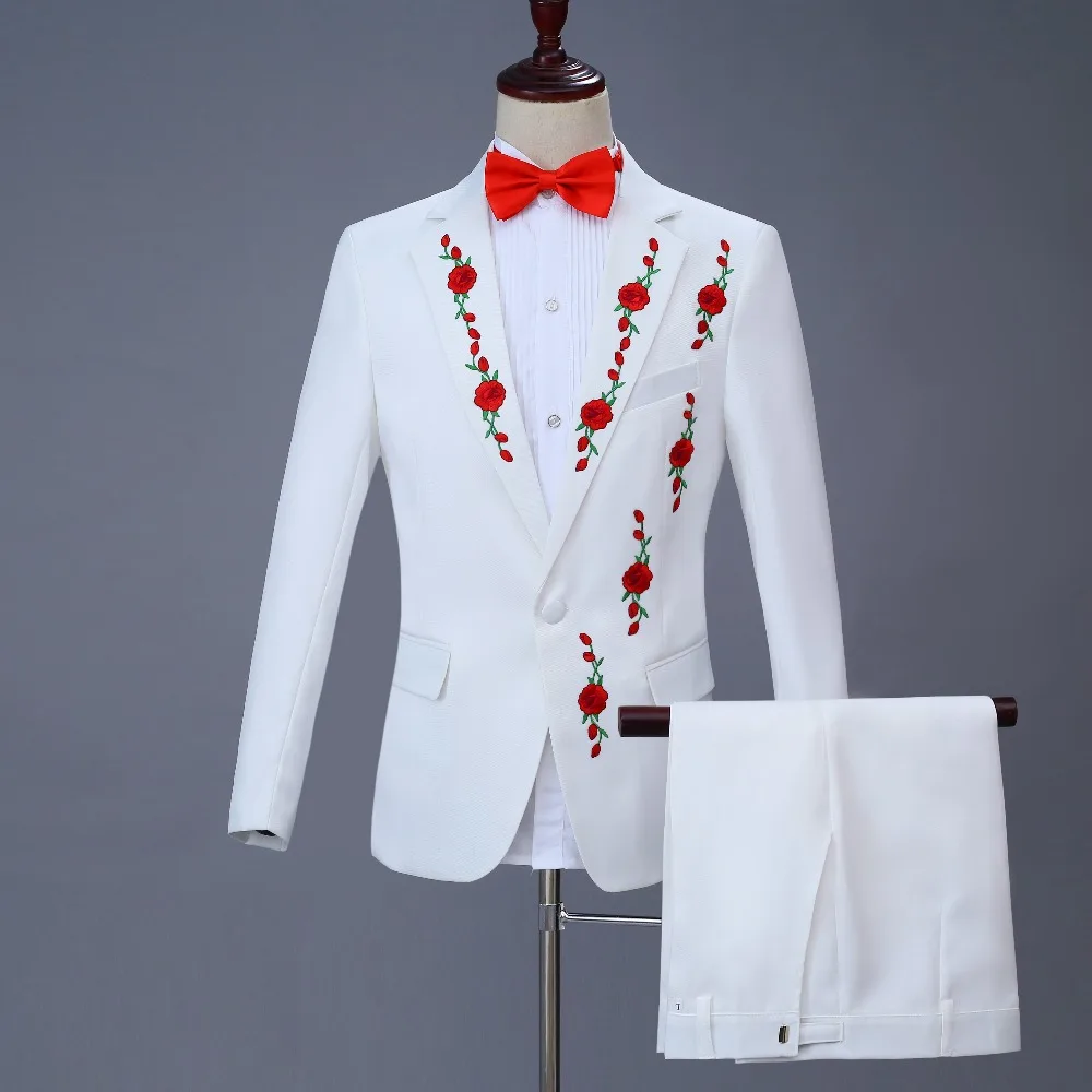 New Brand Suit white and red colour Men suit Stage Singer Wear 2 Pieces ...