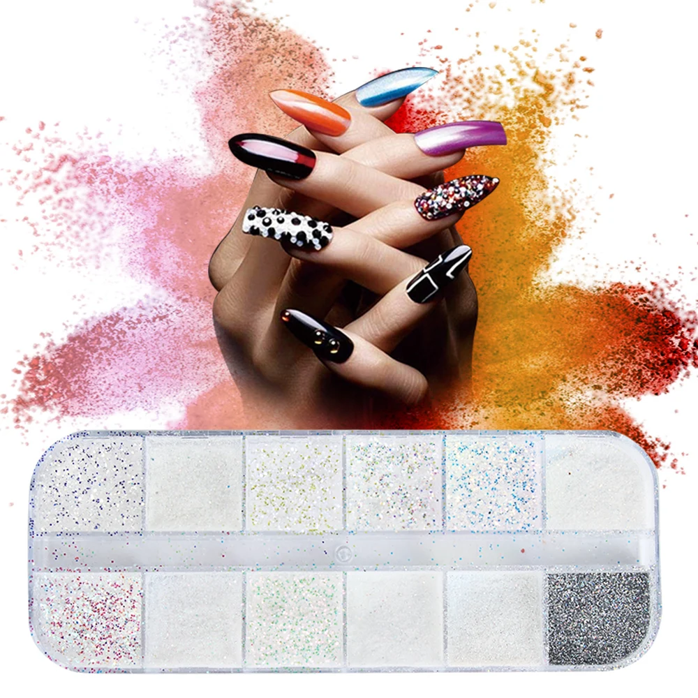 12 Type/Set DIY Beauty Dazzling Nail Glitter Mermaid Effect AB Colorful ...