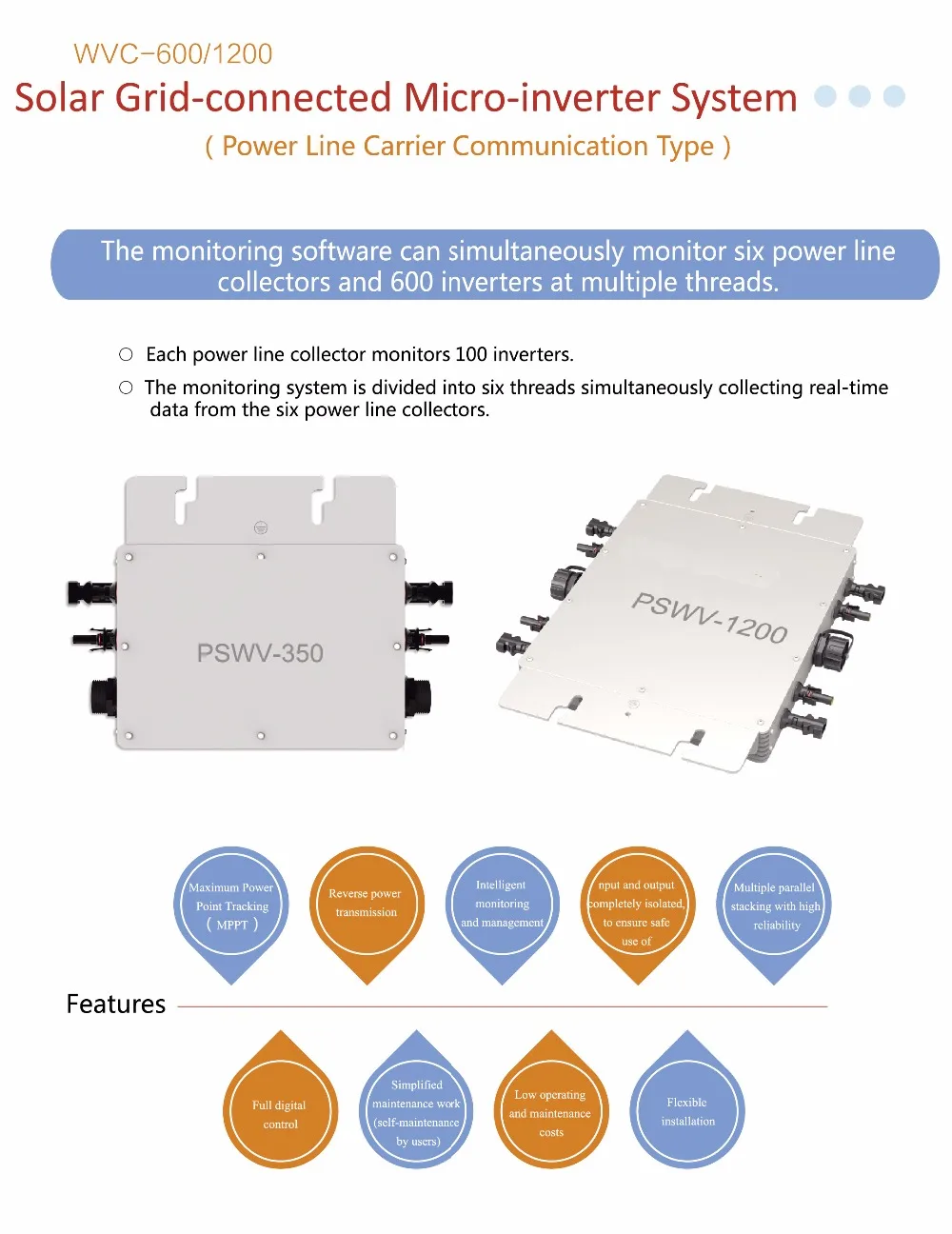 1200W 120V/230V AC MPPT Waterproof IP65 Grid Tie Solar Power Micro ...