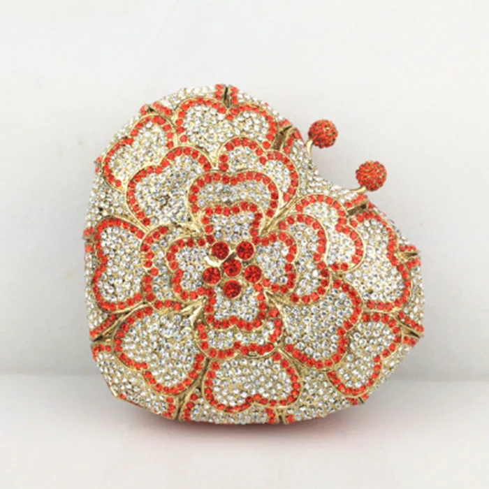 red Wedding Brides evening Dress bags Crystal Box Evening Bag Flower ...