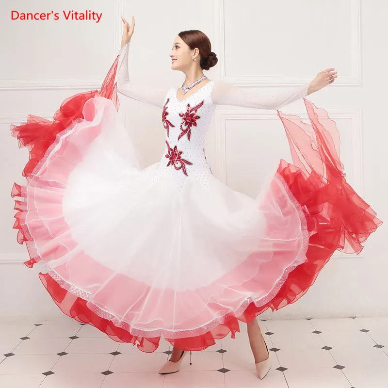 Luxury Diamond Sequins Ballroom Dance Dress Lady's Latin Waltz Dancing ...