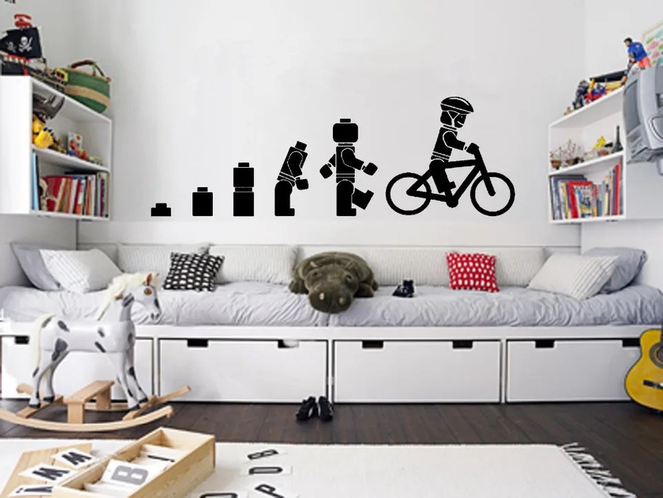 Evolution Of The Cycling Lego man Wall Art Sticker Childrens Vinyl Mural Nursery Home Decor Mural Wallpaper D350 AliExpress