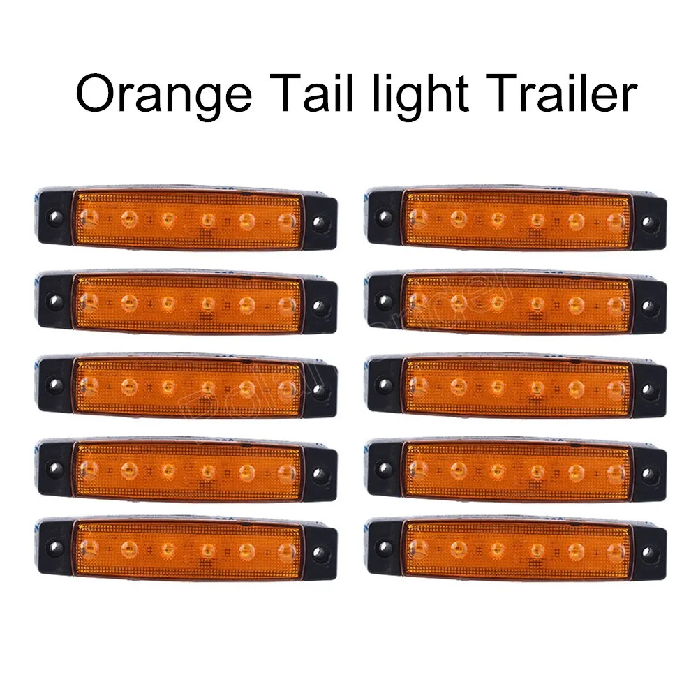 high quality 2pcs 6 LED 24v Amber Orange Rectangular Side Marker Rear ...