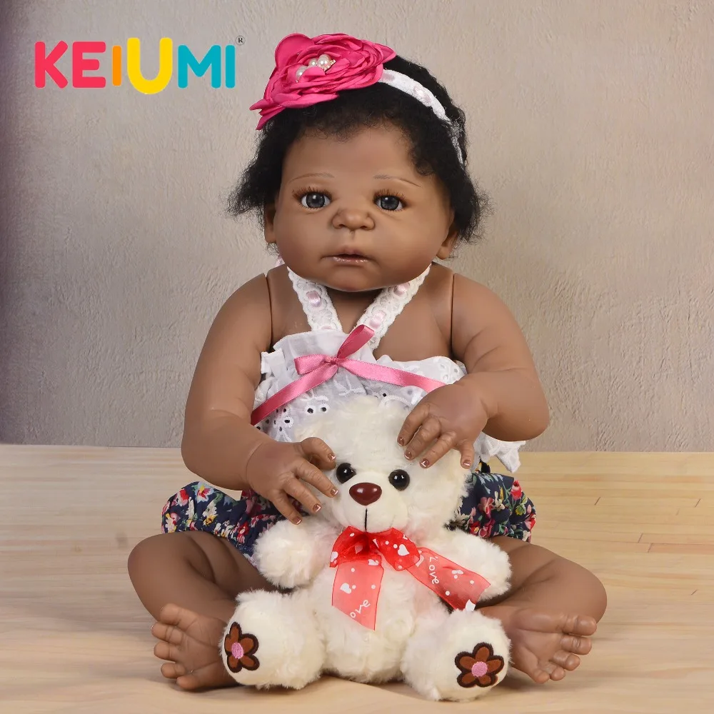 KEIUMI 23 Inch Fashion Reborn Dolls Full Body Silicone Black Skin Curly ...