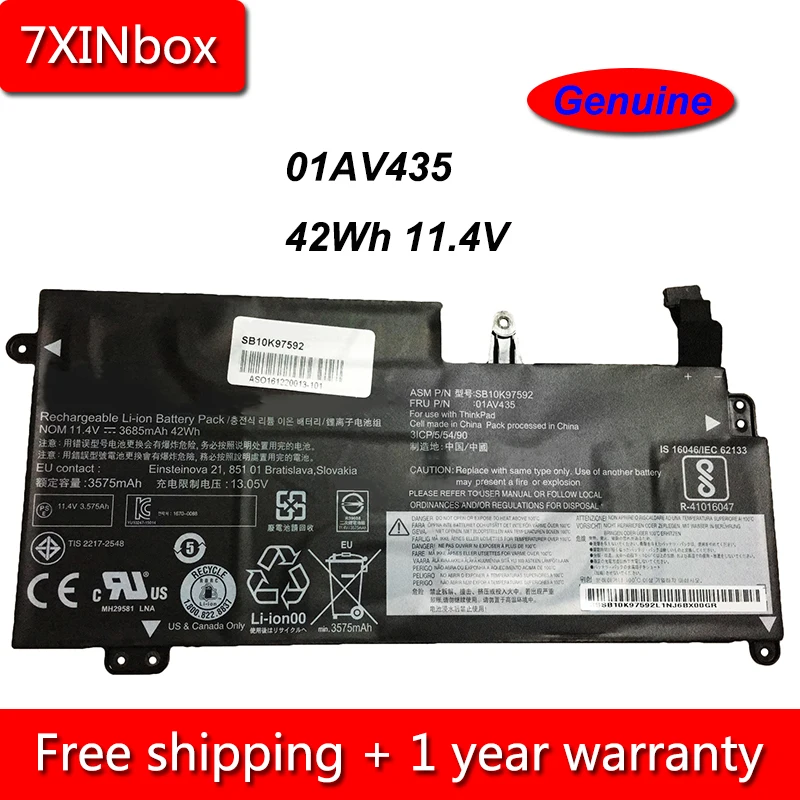 7xinbox 42wh 3685mah 11.4v Genuine 01av435 Laptop Battery For Lenovo ...