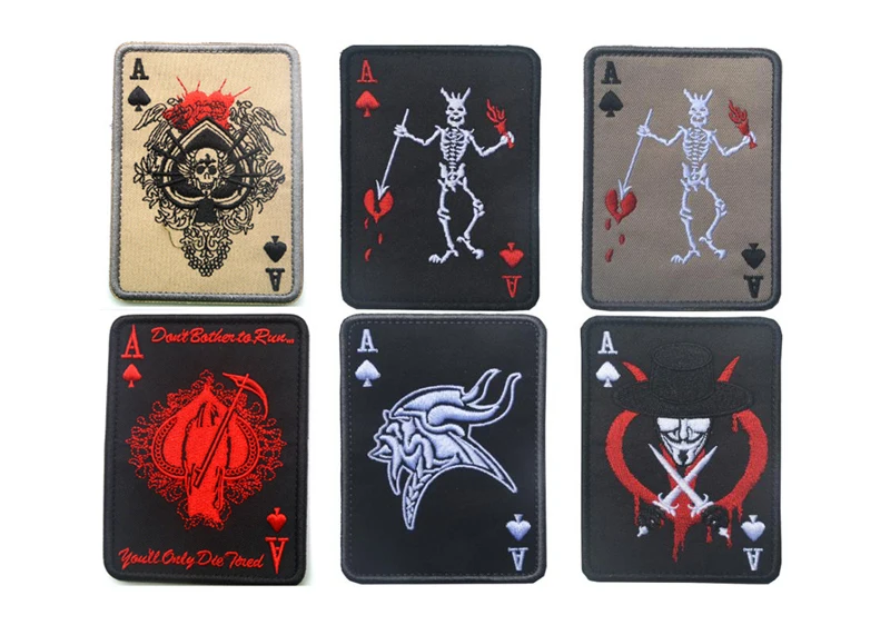 Ace of Spades Death Card Patches MC embroidery hook and loop grim ...