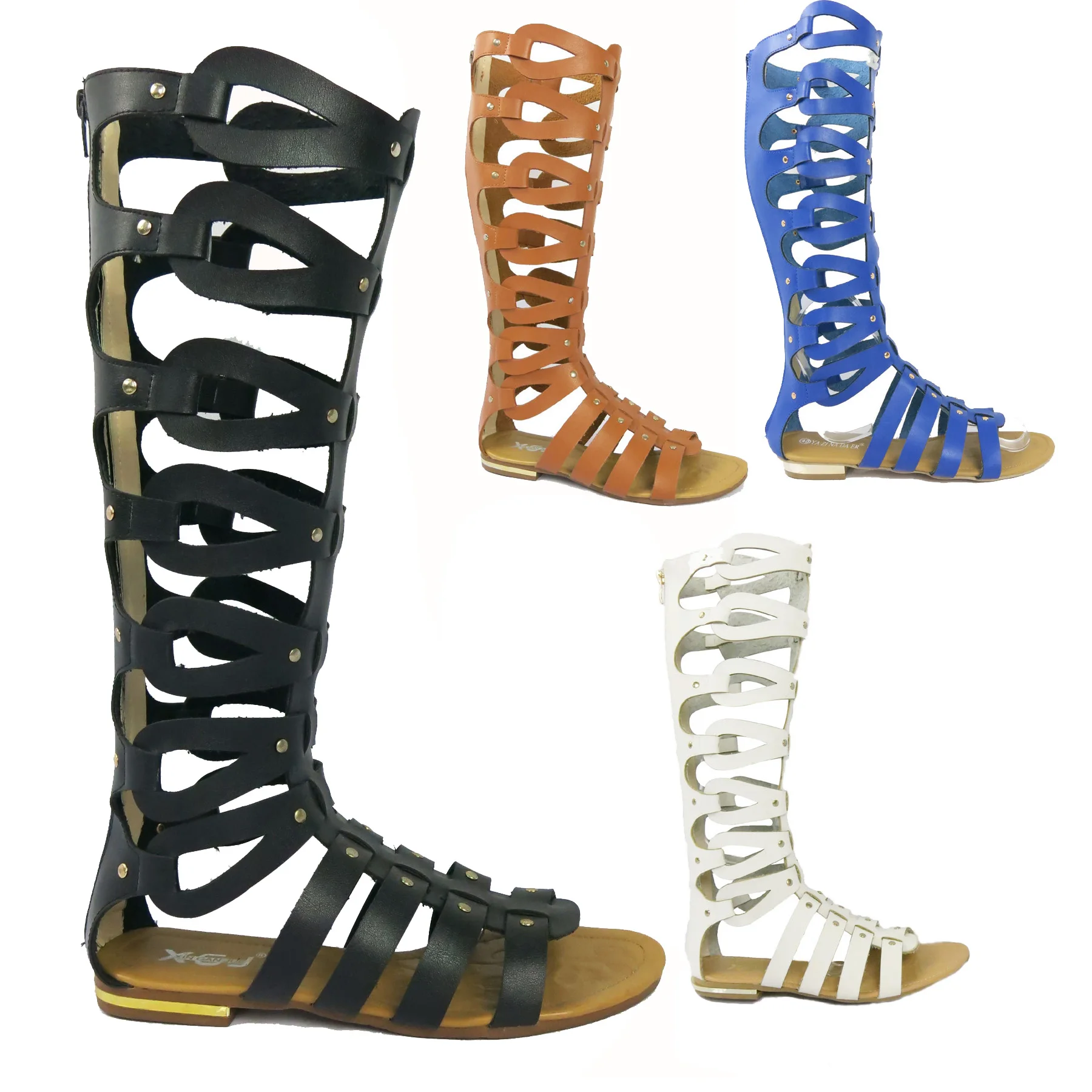 Sandalias Romanas Hasta la Rodilla 2015 Black Brown Flat Strappy Womens ...