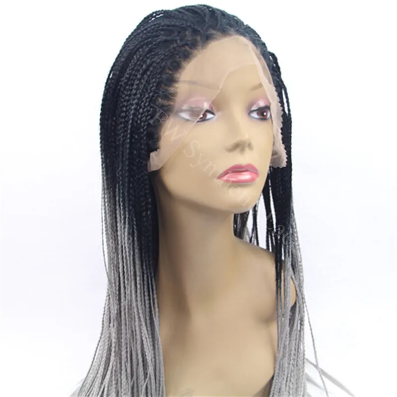 Ombre Grey Braiding Synthetic Lace Front Wig 1b To Grey Braided Lace