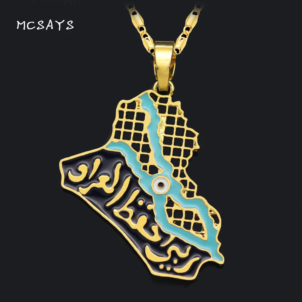 MCSAYS Fashion Jewelry Golden Arabic Iraq Map Blue Eye Pendant Copper ...