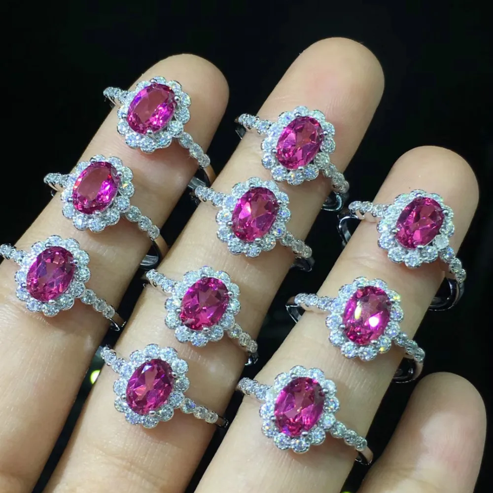 Women Jewelry Rings Natural Pink Topaz Oval 5X7 Gemstone Ring 925 ...