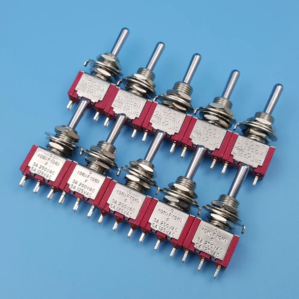 10Pcs T8014A 3Pin Momentary MOM OFF MOM 3 Position SPDT Mini Toggle ...