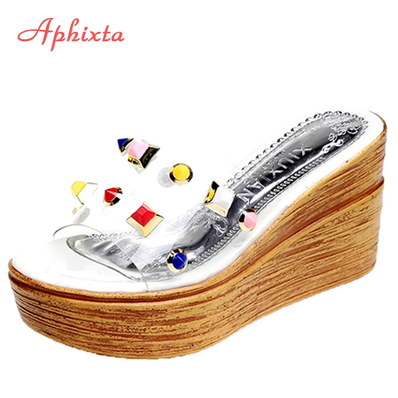 Aphixta Summer Transparent Slippers Platform High Wedge Heel Women ...