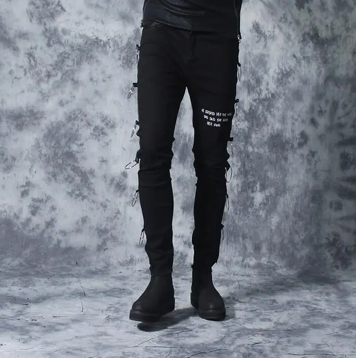 黒秋人格レタープリントパンツ男性ズボンpantalonesやつ貨物スリムスキニーパンツ用男性パンタロンオム|pants for men ...