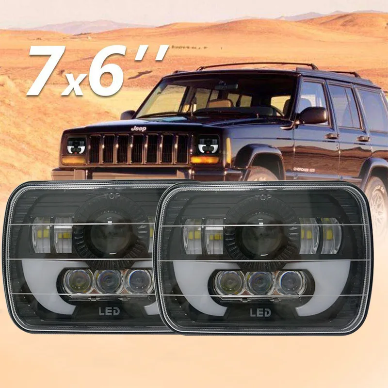Pair Black 5X7 inch led truck headlight 6x7'' inch High/Low Beam ...