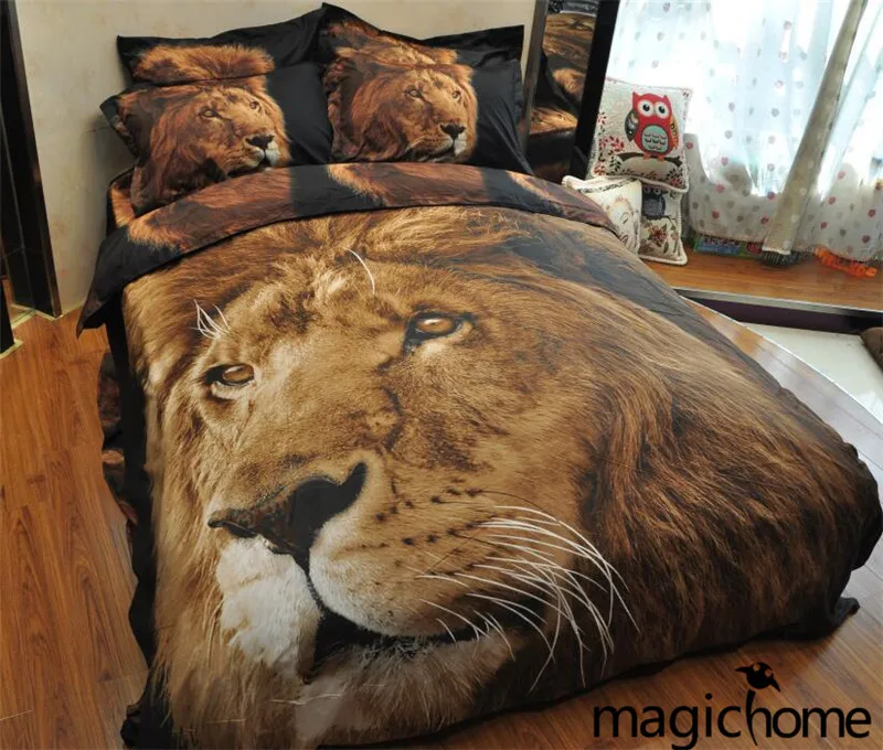 3d Conjuntos de Cama Preto Leão Impresso Queen Size 4 pcs Cama Set ...