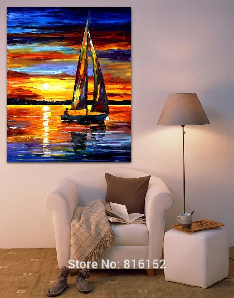 Navegando Pela Costa Toscana Paisagem Moderna Barco Do Mar Pintura A Óleo Impressa Na Lona Para ...