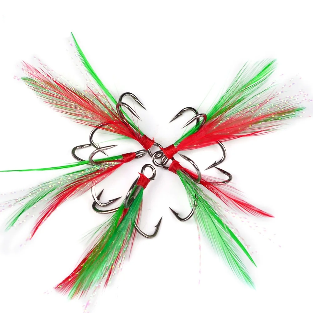 5pcs-fishing-three-hooks-with-feather-pendants-with-barbed-three-anchor ...