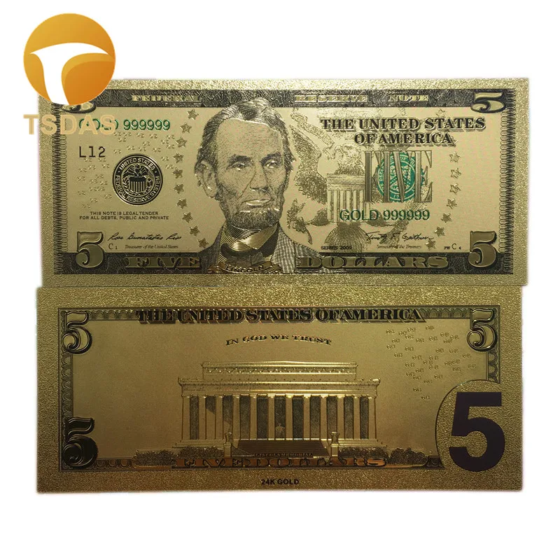 NEWEST Gold Banknote USA $5 usd Gold Plated Bankote Hot Sale 24k Gold ...