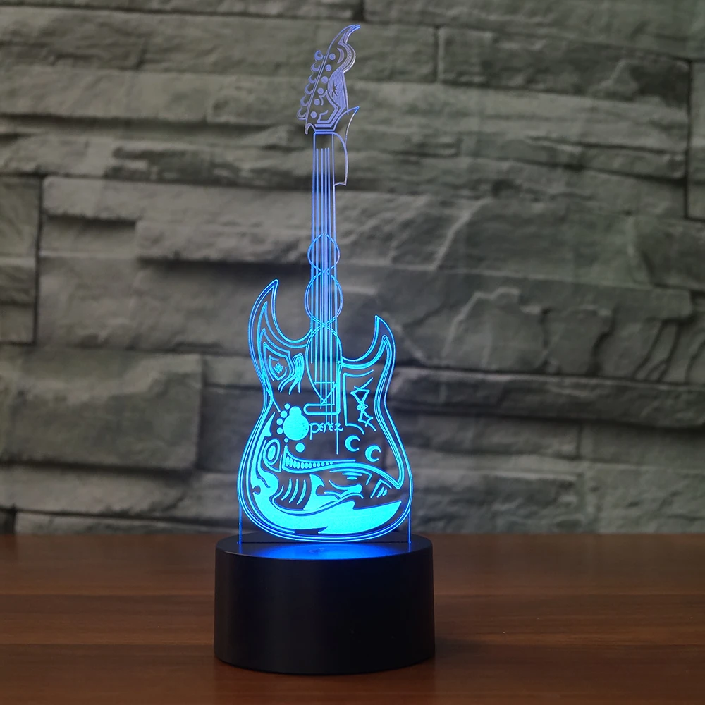 LED night light electric guitar design 7 color desk lamp touch switch ...