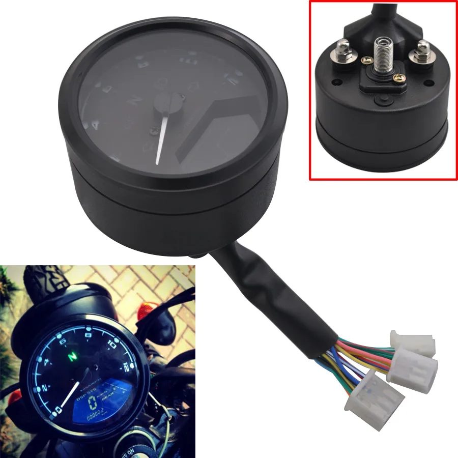 8-18V Universal Motorcycle LCD Digital Odometer Tachometer Speedometer ...