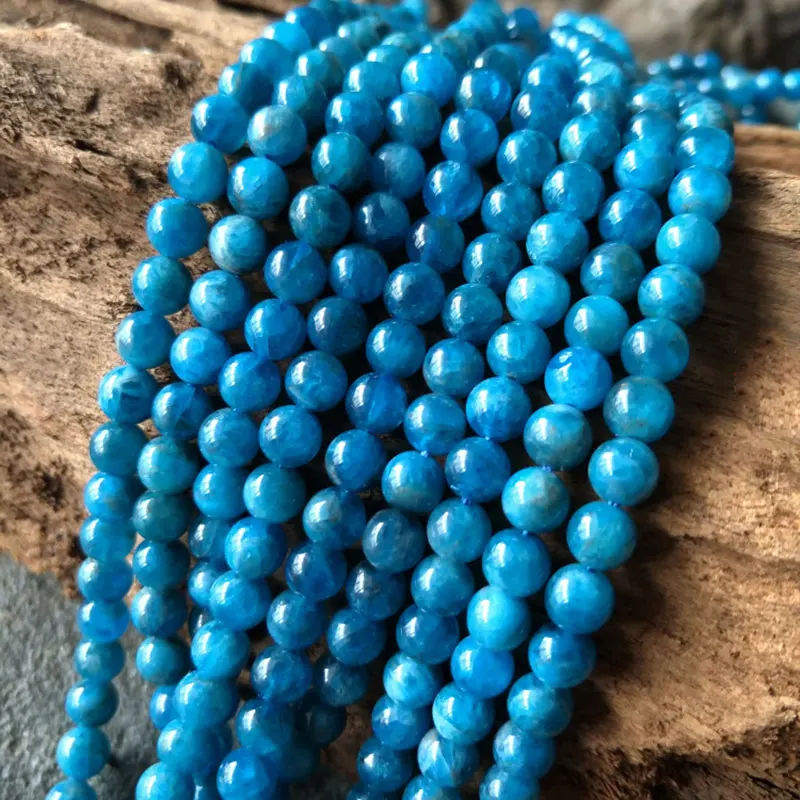4 10.5mm Natural Blue Apatite Spacer Stone Beads Round Loose DIY Beads ...