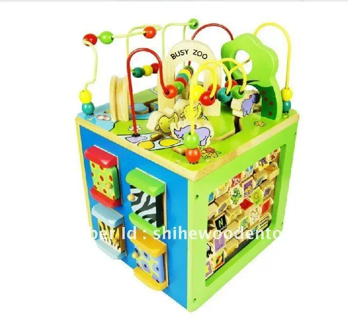 wooden multifunction toy box with wire labyrinth, children wooden toy ...