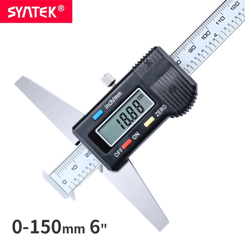 Syntek 0-150mm 6" Double Hooks Digital Depth Vernier Caliper Micrometer Stainless Steel ...