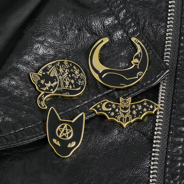 Witch Cat Pins Black Cat Pentagram Moon And Star Witchy Lapel Pins