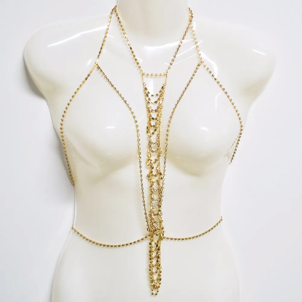 Sexy Bra Chest Body Women Shiny Crystal Rhinestone Chain Harness