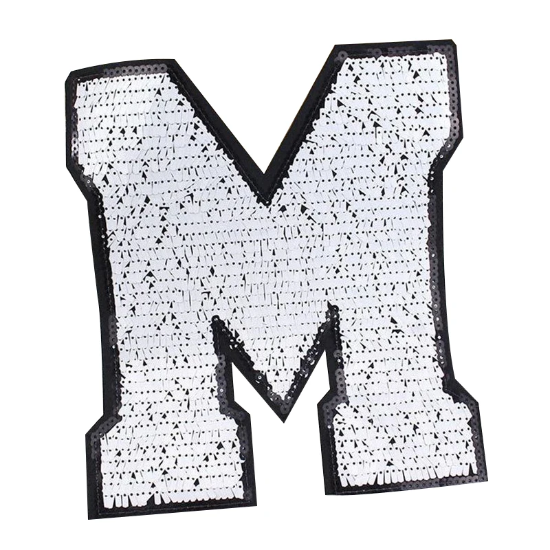 Sequins 24cm M Letter Logo Patch Embroidered Sticker Patches For ...